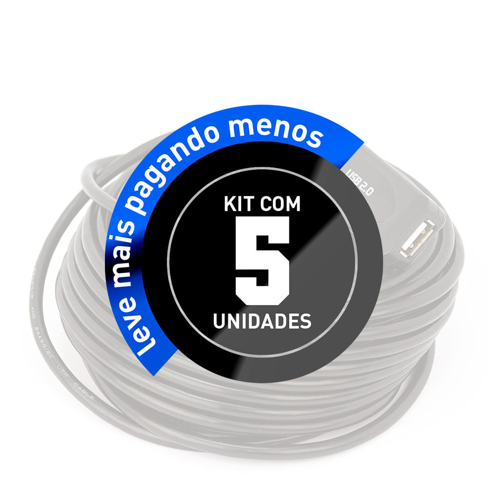 Kit com 5 Cabos Extensor Amplificado USB 2.0 5m - Cirilo Cabos